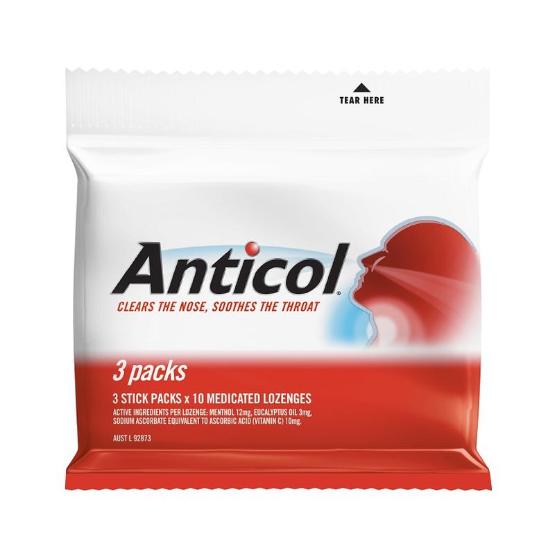 Anticol Medicated Lozenges 3 Stick Packs X 10 - 澳洲生活网