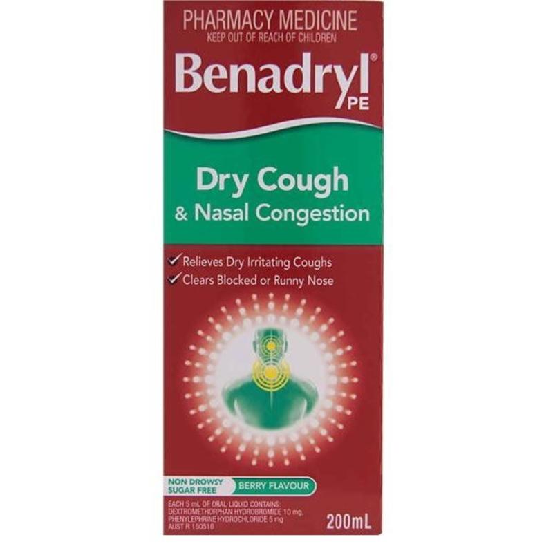 Benadryl PE Dry Cough & Nasal Congestion 200ml - 澳洲生活网